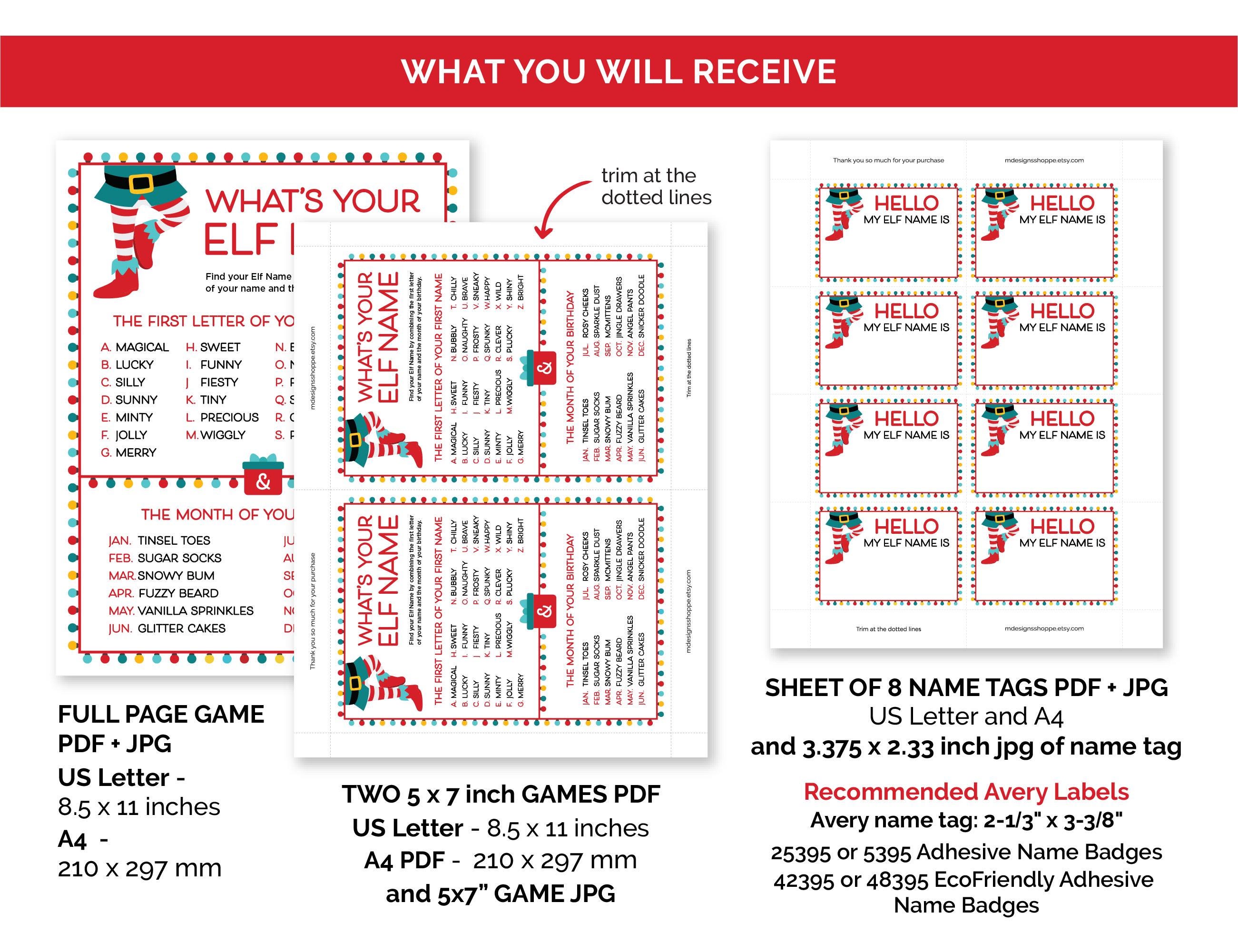 What's Your Elf Name Game, Printable Holiday Party Game for Kids and ...