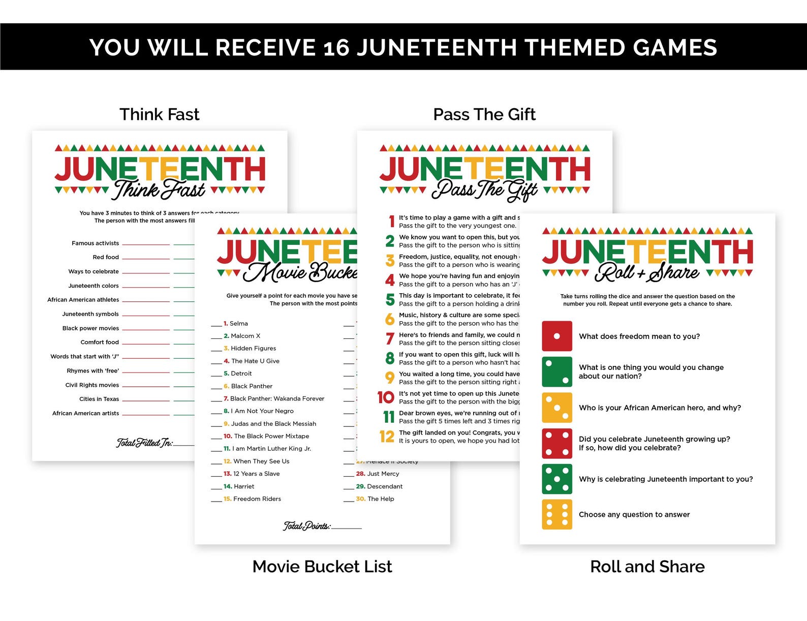 Juneteenth Games, Printable Game Bundle for Family or Classroom ...