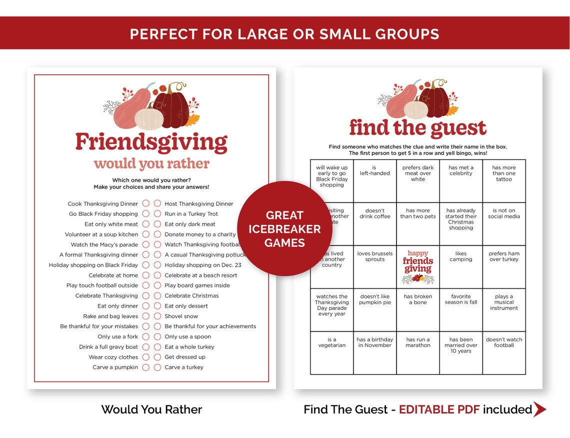 Friendsgiving Games for Adults, Printable Thanksgiving Games Bundle for ...
