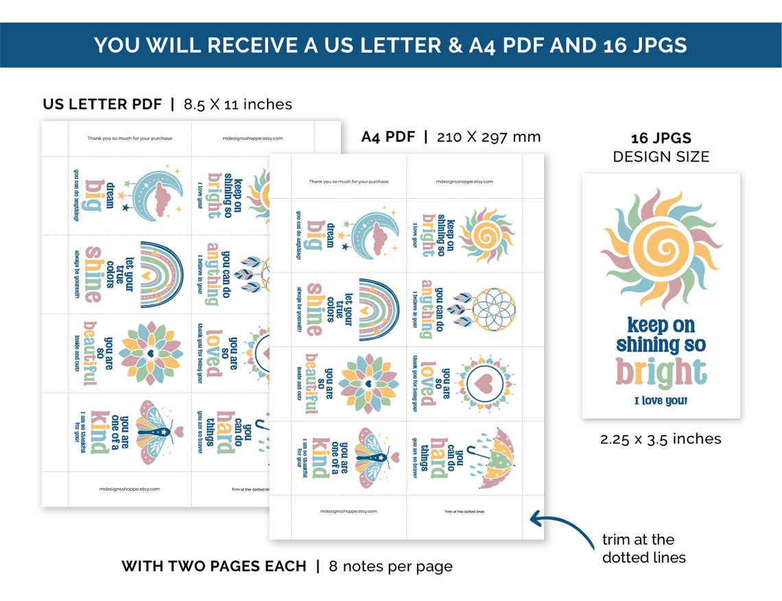 Boho Lunch Box Notes for Kids, Printable Motivational Lunch Notes ...