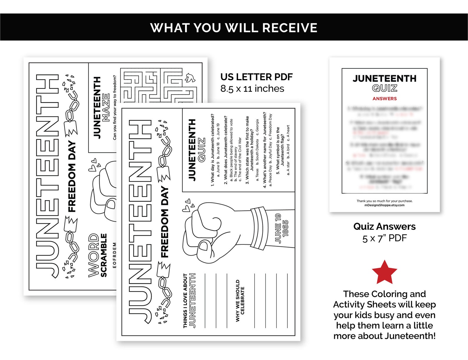 Juneteenth Kids Coloring and Activities Page, Printable Kids Activity ...