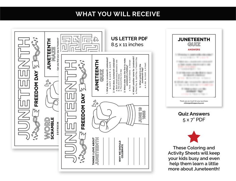 Juneteenth Kids Coloring and Activities Page, Printable Kids Activity ...
