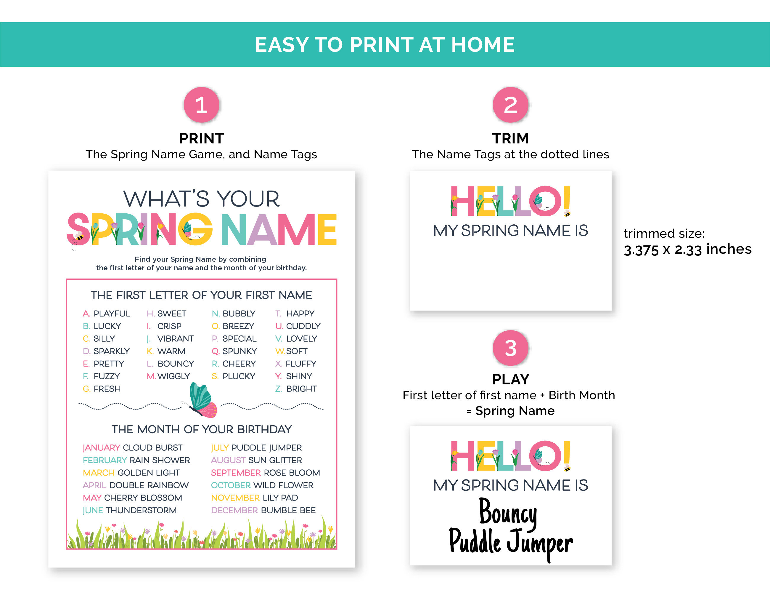 What's Your Spring Name Game, Printable Spring Classroom Party Activity ...