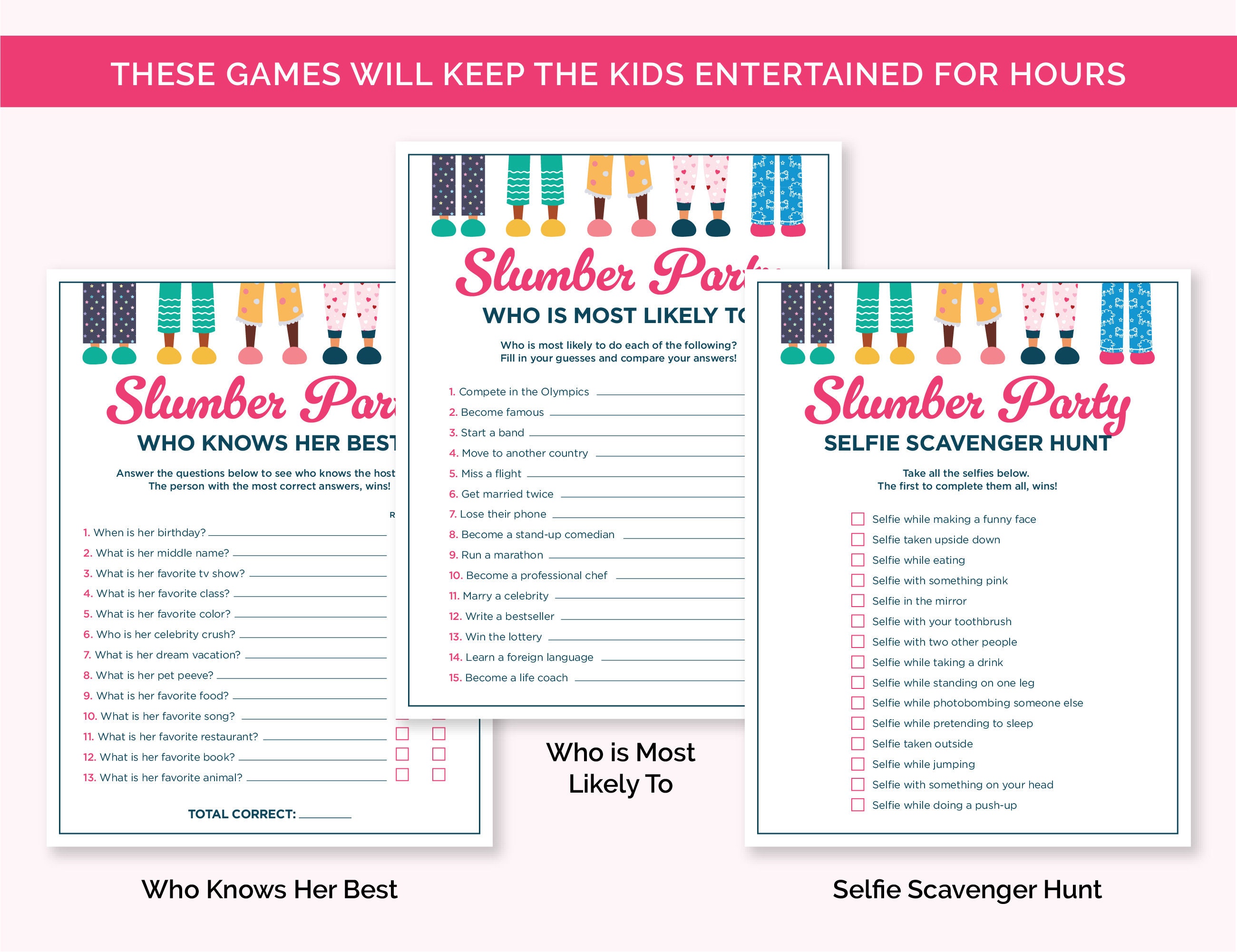 Slumber Party Games Bundle, Printable Games for Sleepover Party ...