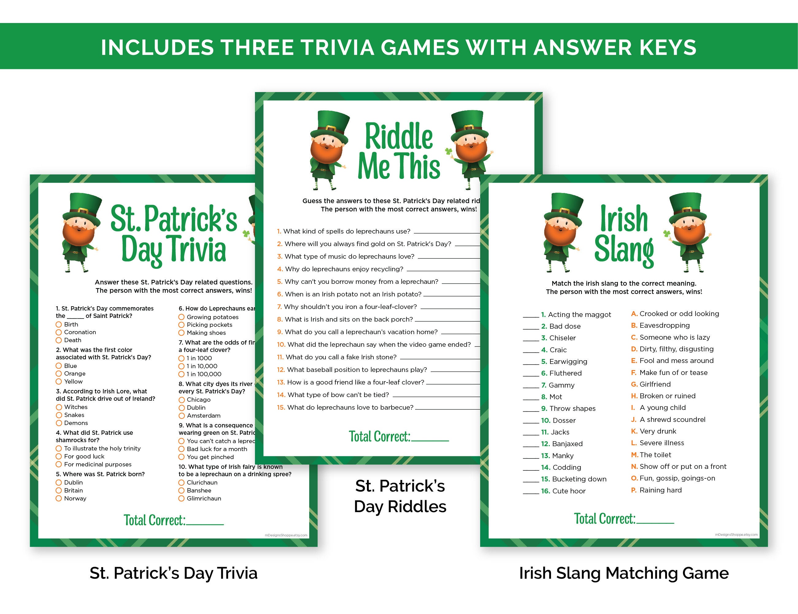 St. Patricks Day Games Bundle, Printable St. Patricks Day Party Games ...