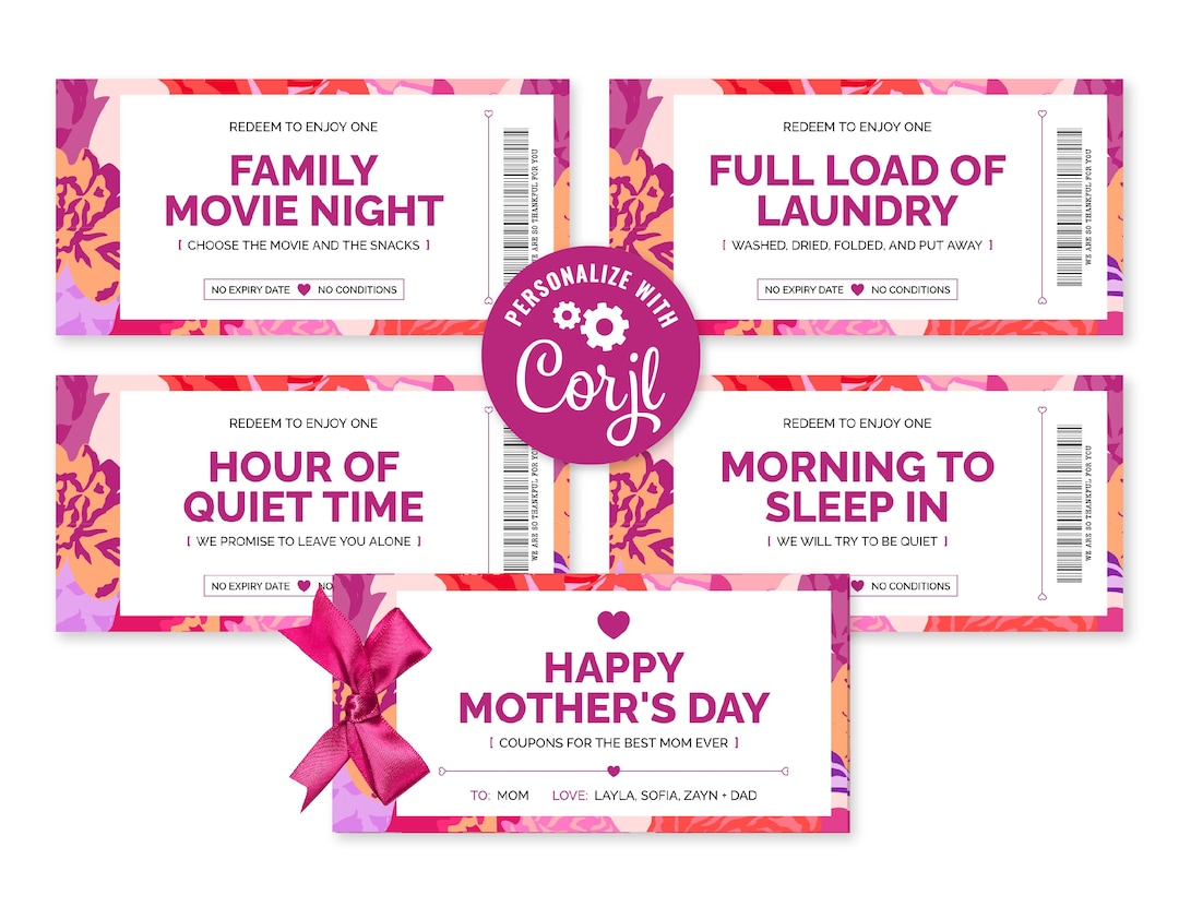 Editable Mother's Day Coupon Book, Printable Coupons for Mom From Kids ...