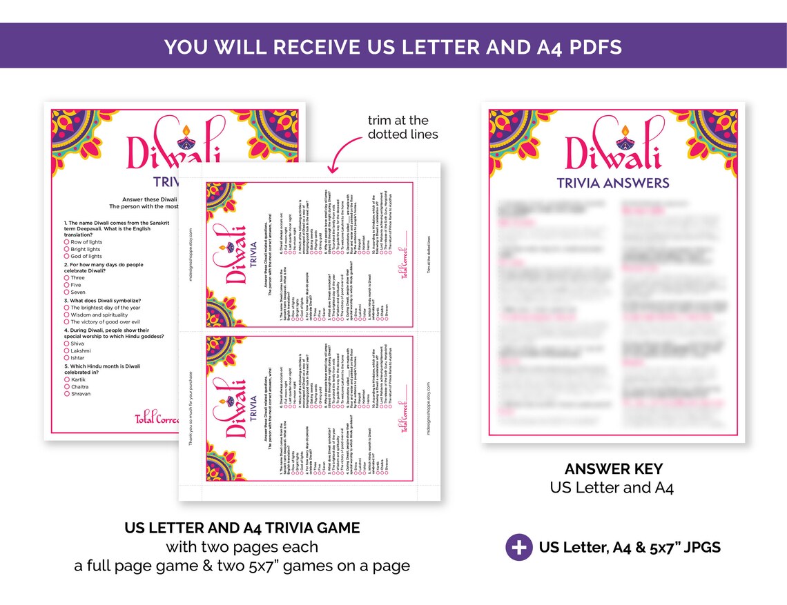 Diwali Trivia Game, Printable Quiz With Answers for a Diwali Party ...