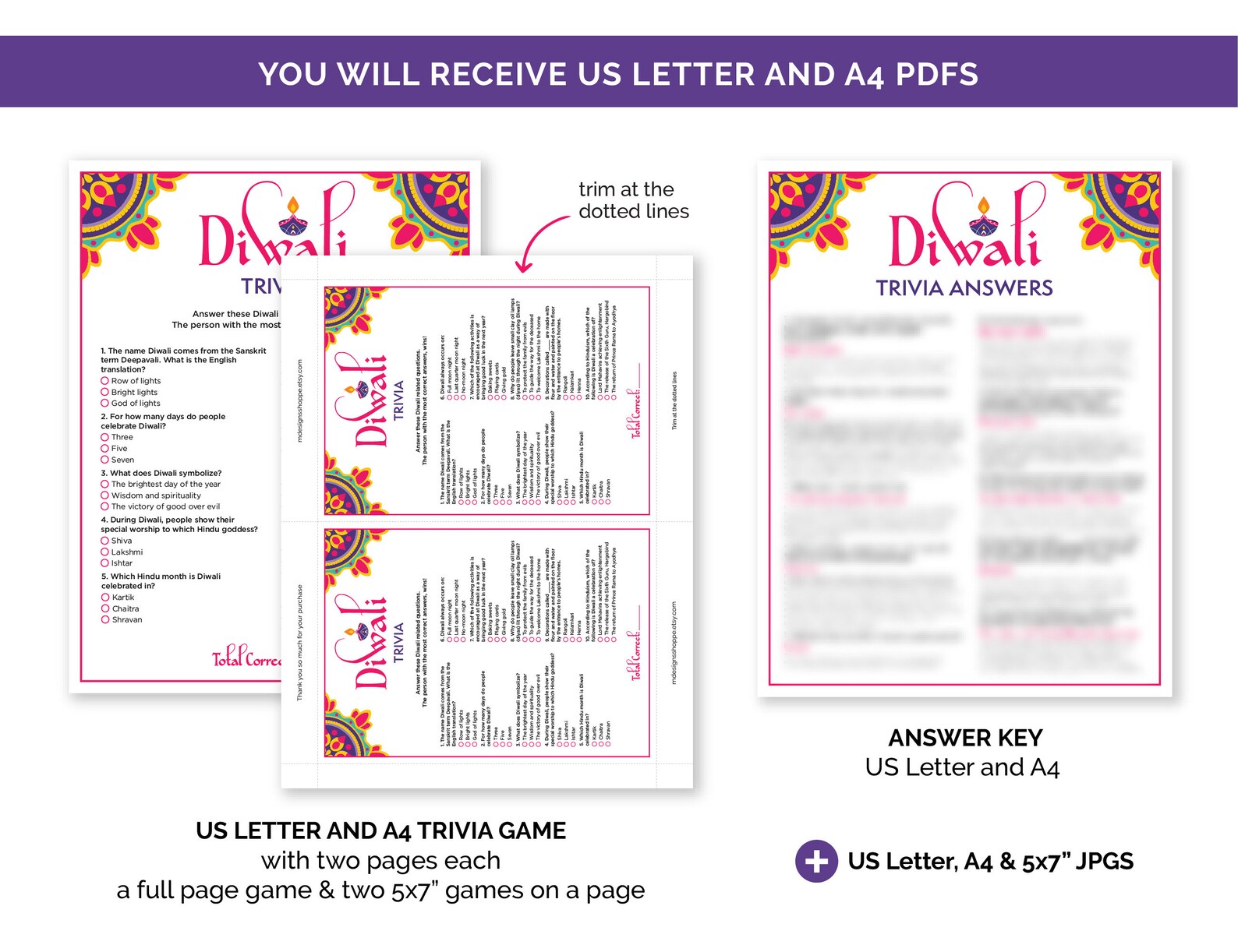 Diwali Trivia Game, Printable Quiz With Answers for a Diwali Party ...