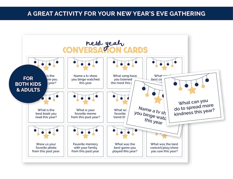 New Year Conversation Cards, 48 Printable Reflection Cards for Adults ...