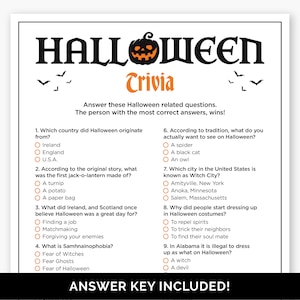 Halloween Trivia Game, Printable Quiz With Answers for a Family, Office ...