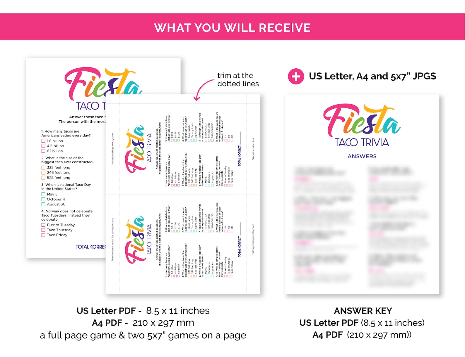 Fiesta Taco Trivia Game, Printable Trivia Game for a Taco Party, Final ...