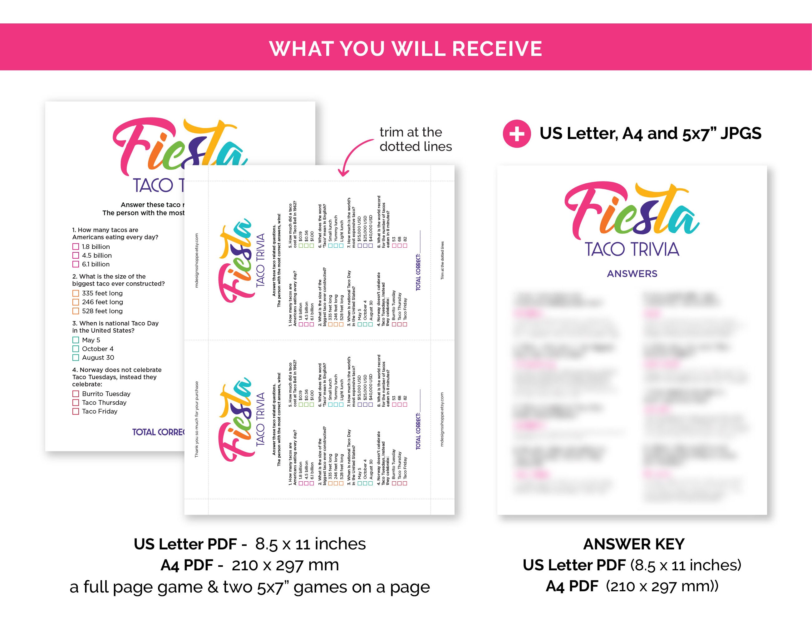 Fiesta Taco Trivia Game, Printable Trivia Game for a Taco Party, Final ...