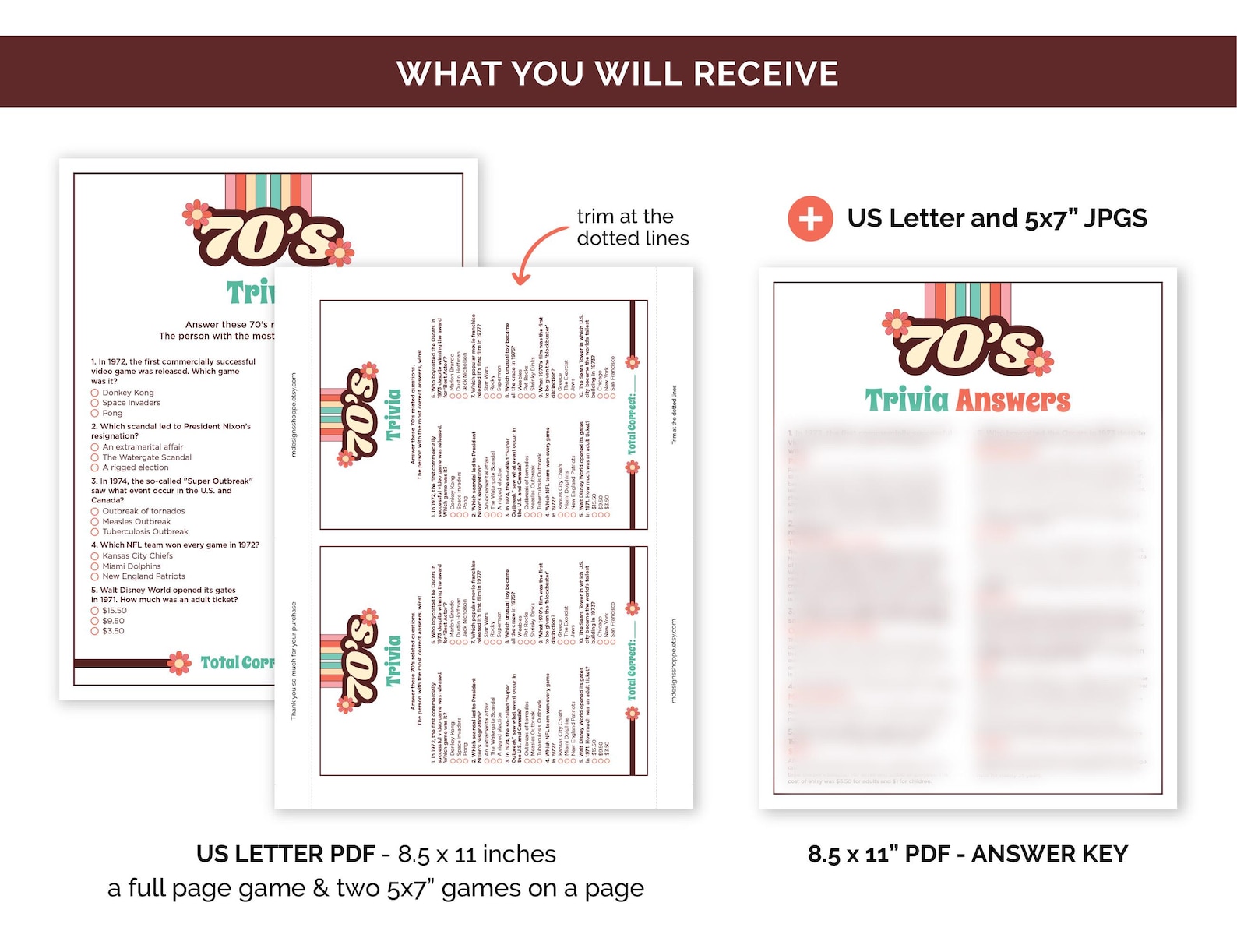 70's Trivia Game, Printable Quiz With Answers for a 70's Theme Party ...