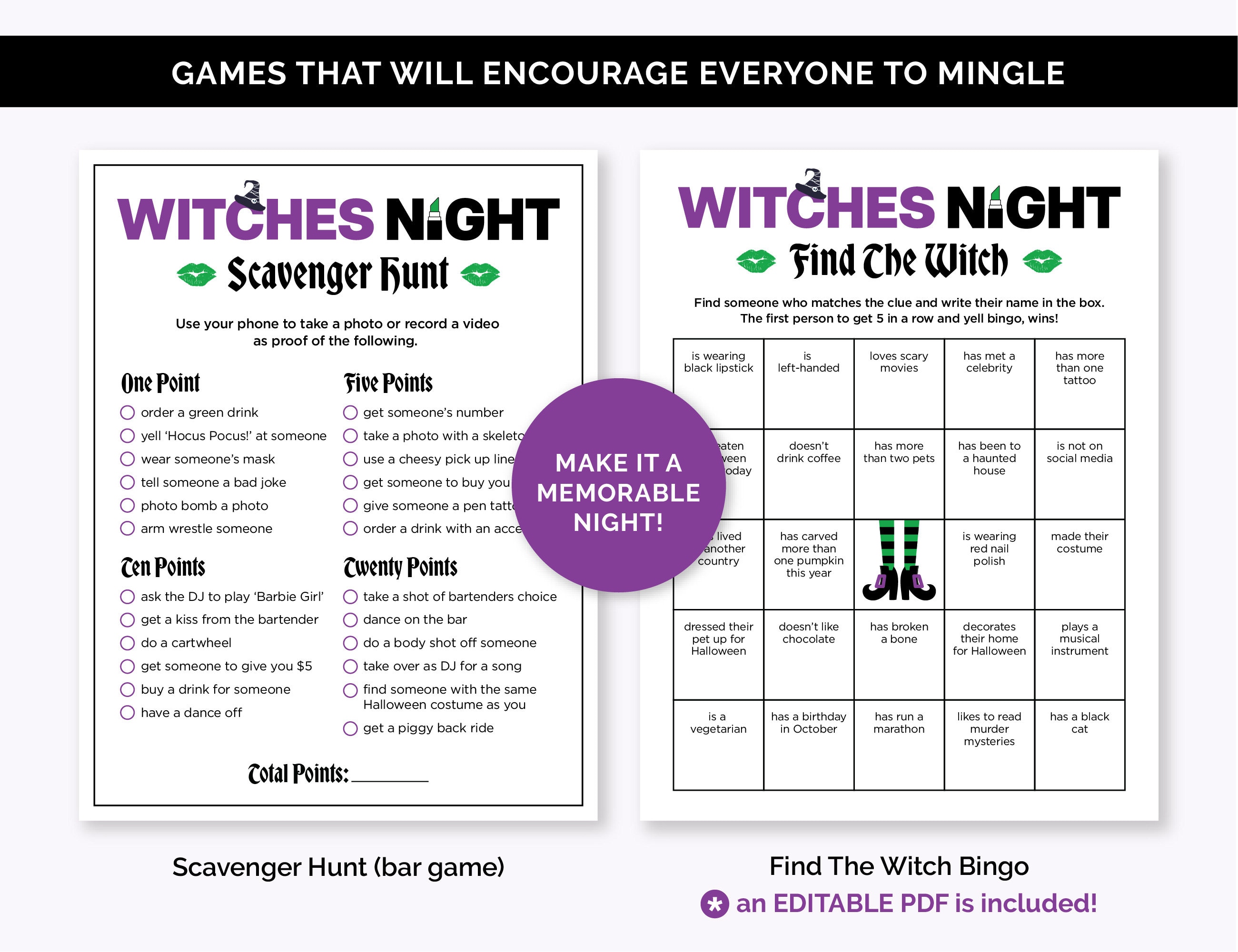 Witches Night Out Games, Printable Games Bundle for a Halloween Girls ...