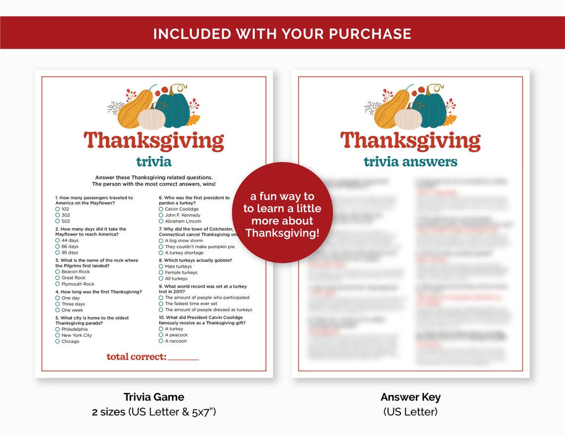 Thanksgiving Trivia Game, Printable Thanksgiving Quiz With Answers ...