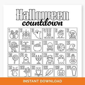 Halloween Countdown Coloring Page Printable Halloween Advent - Etsy
