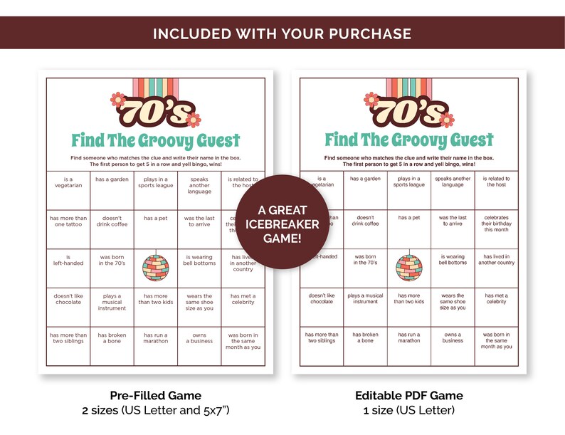 Editable 70s Find the Guest Bingo, Icebreaker Game for a Retro 70s ...