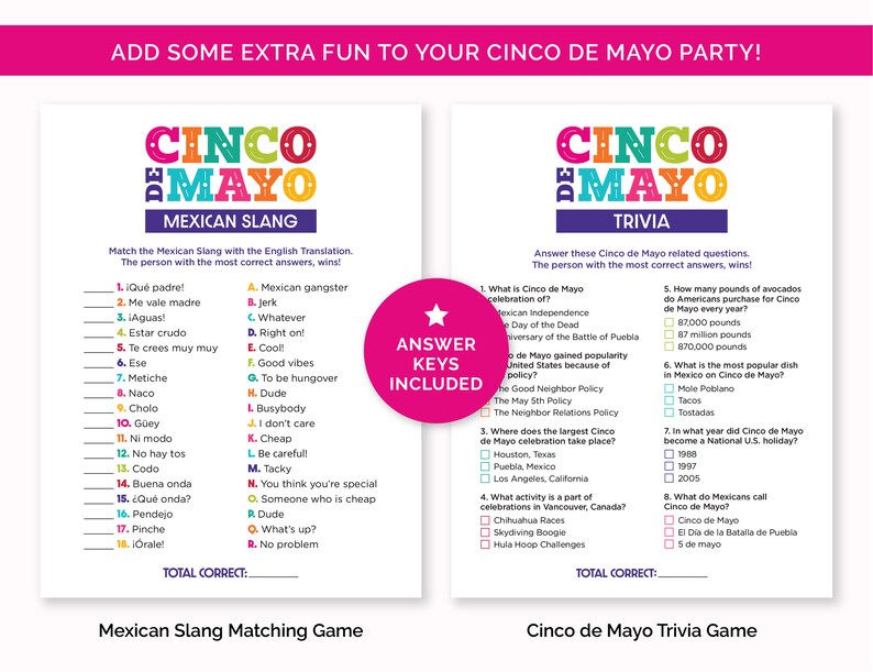 Cinco De Mayo Games Printable Game Bundle for a Cinco De Mayo - Etsy