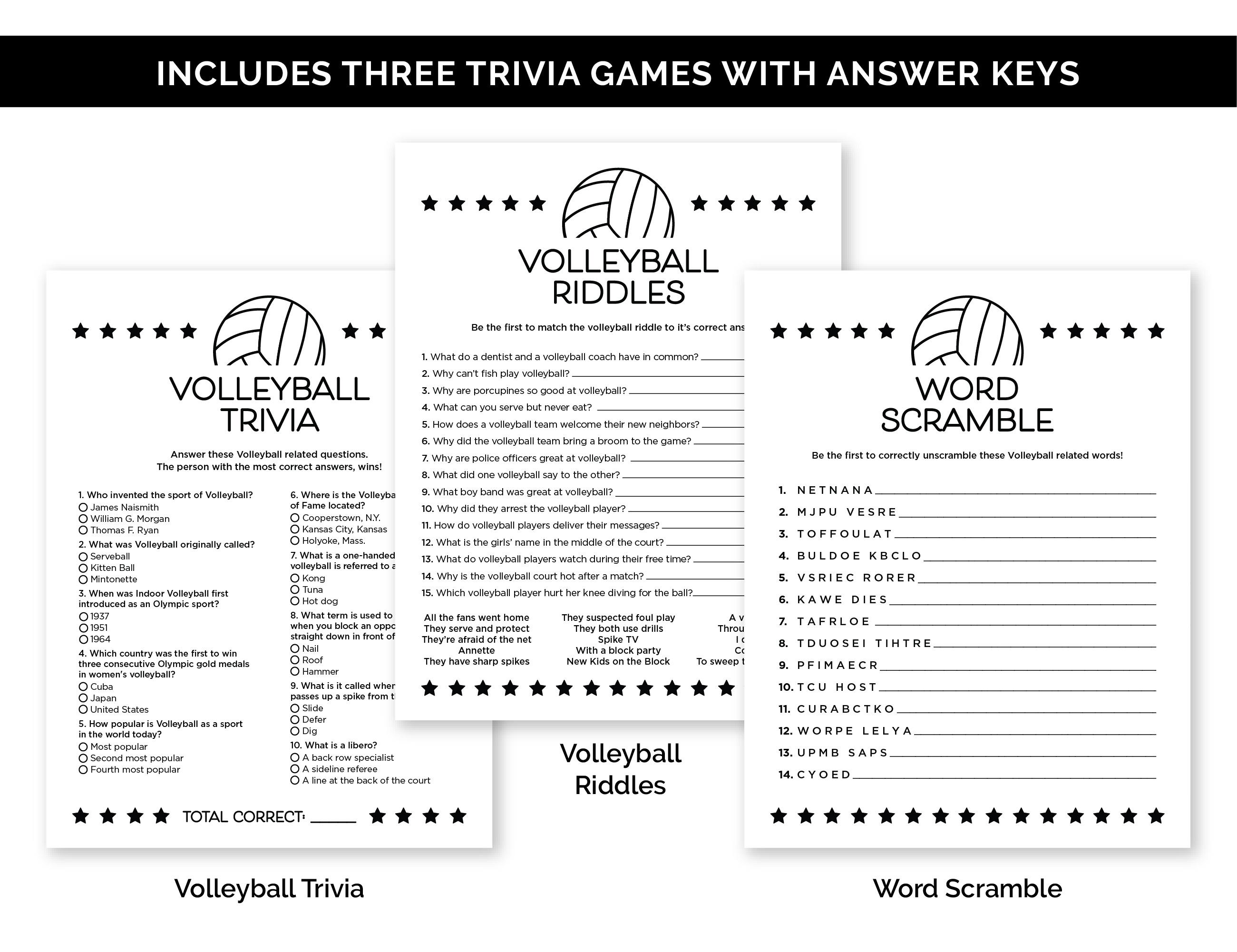 Volleyball Games, Printable Games Bundle for a Volleyball Team Party ...