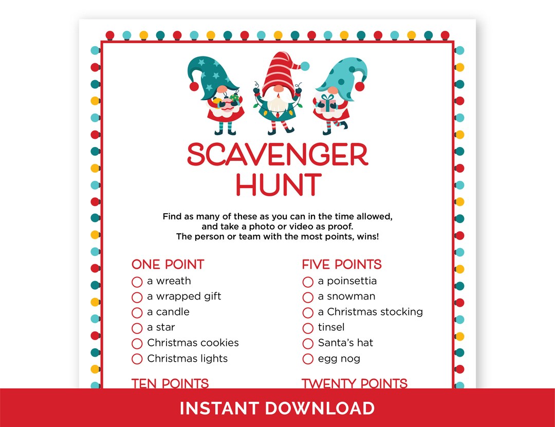 Christmas Photo Scavenger Hunt, Printable Christmas Party Game for Kids ...
