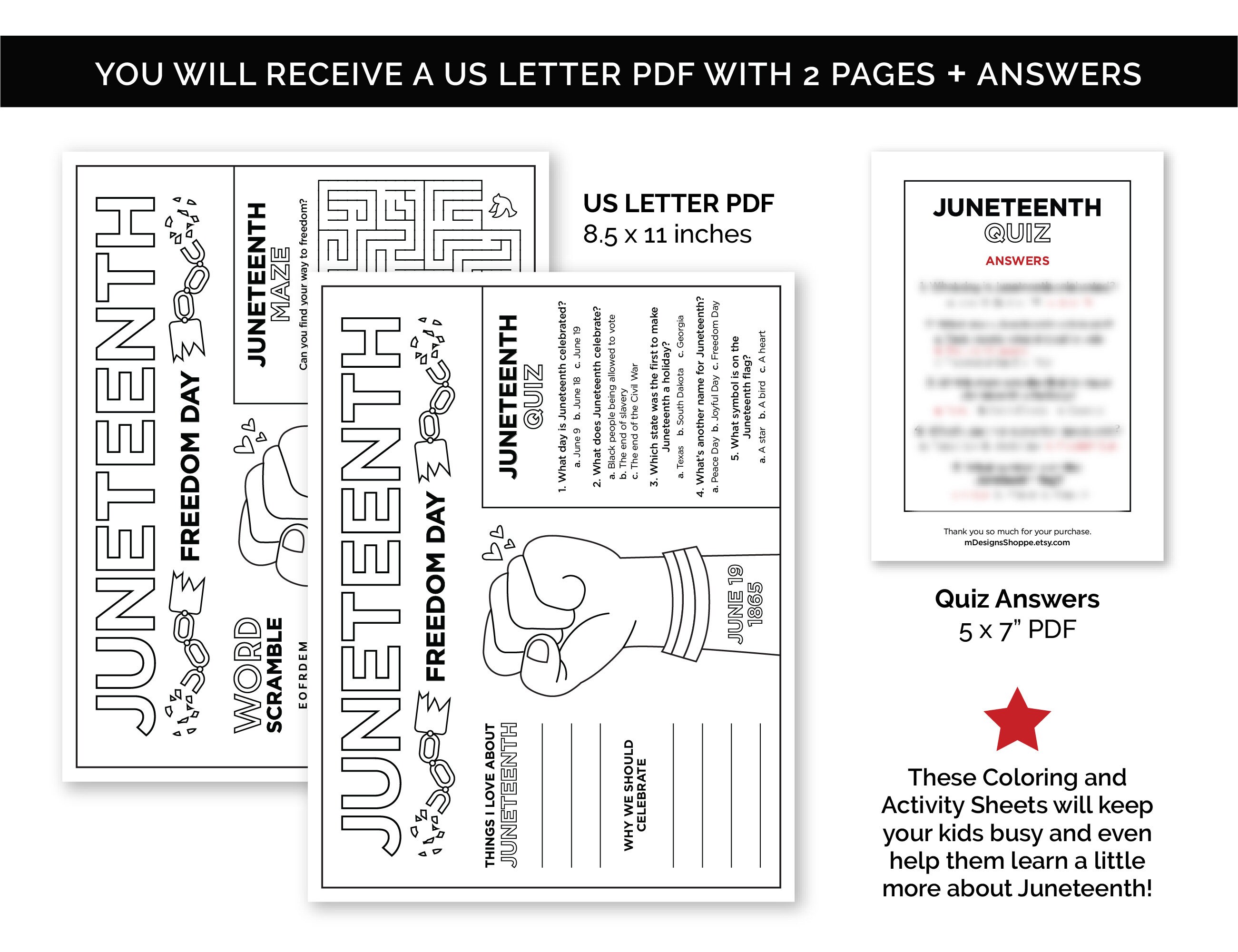 Juneteenth Kids Coloring and Activities Page Printable Kids - Etsy