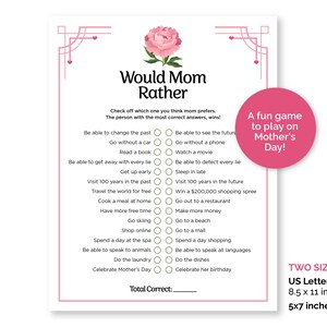 Mother's Day Would She Rather, Printable Would Mom Rather Game for ...