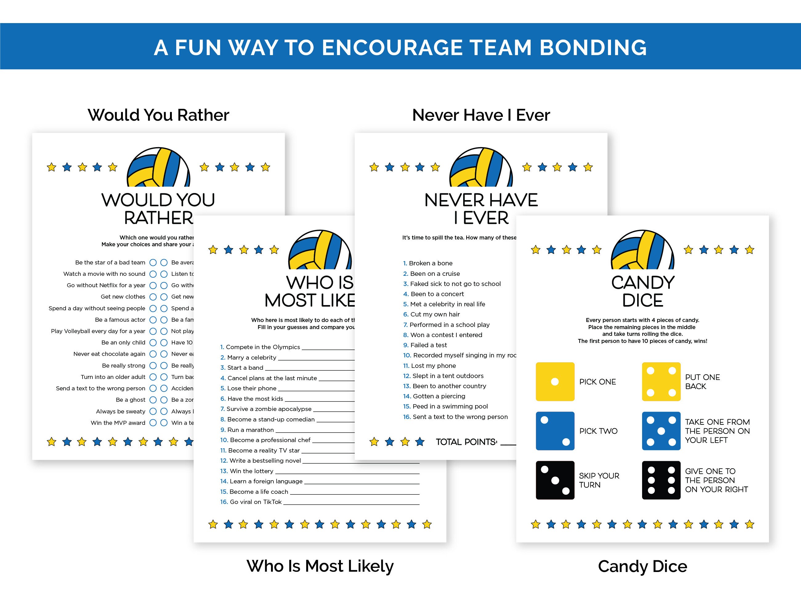 Volleyball Games, Printable Games Bundle for a Volleyball Team Party ...