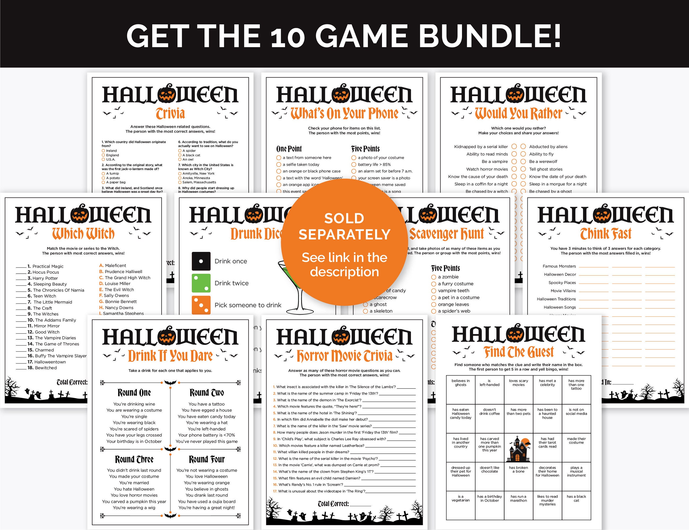 Halloween Photo Scavenger Hunt, Printable Halloween Party Game for ...