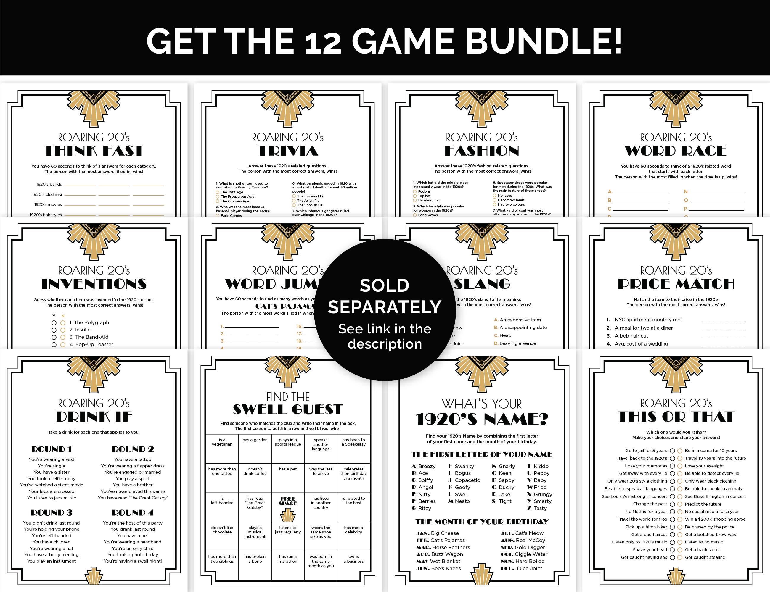 1920's Trivia Game, Printable Quiz With Answers for a Roaring Twenties ...