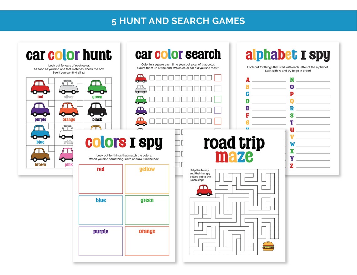Road Trip Games for Kids, Printable Car Ride Activities, Road Trip ...