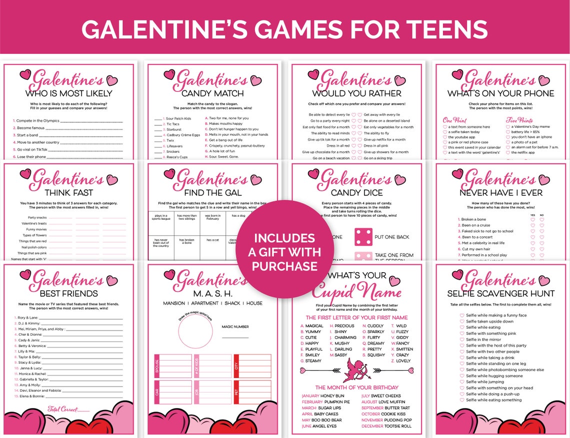 Galentine's Games for Teens, Printable Valentine's Day Games Bundle for ...