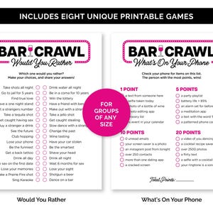 Bar Crawl Games Bundle, Printable Bar Hopping Games for a Birthday Bar ...
