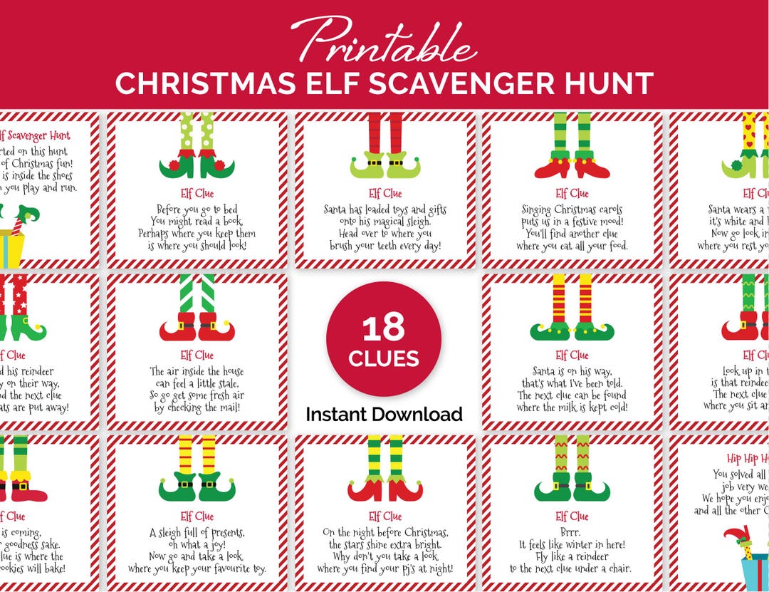 Christmas Scavenger Hunt for Kids, Printable Indoor Elf Treasure Hunt ...