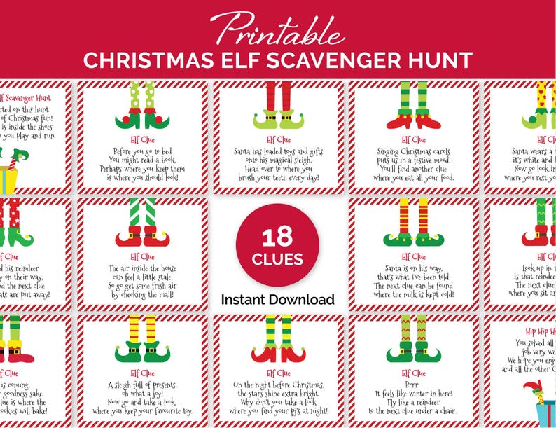 Christmas Scavenger Hunt for Kids, Printable Indoor Elf Treasure Hunt ...