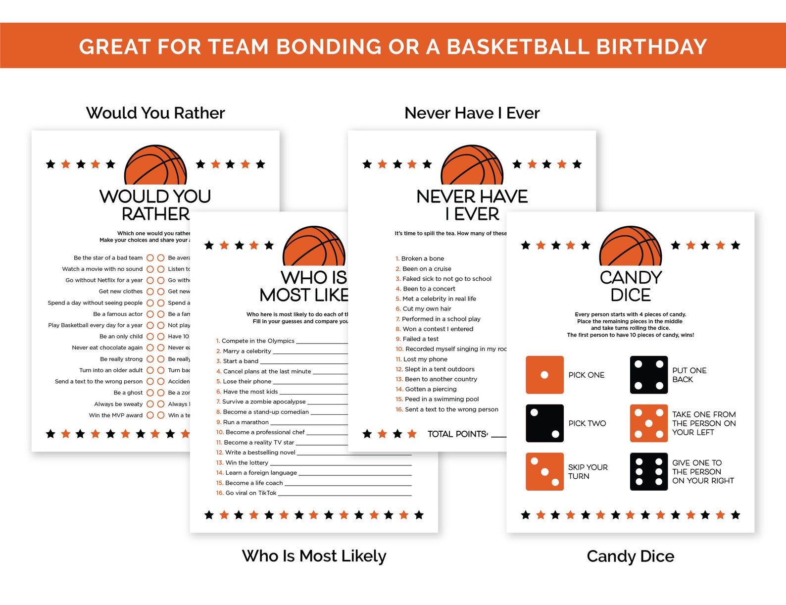 Basketball Games, Printable Games Bundle for a Basketball Team Party ...