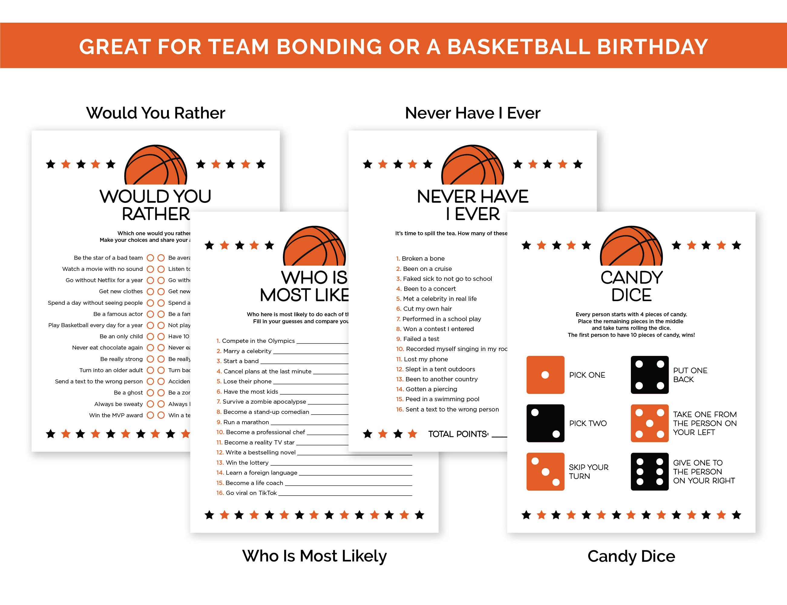 Basketball Games, Printable Games Bundle for a Basketball Team Party ...