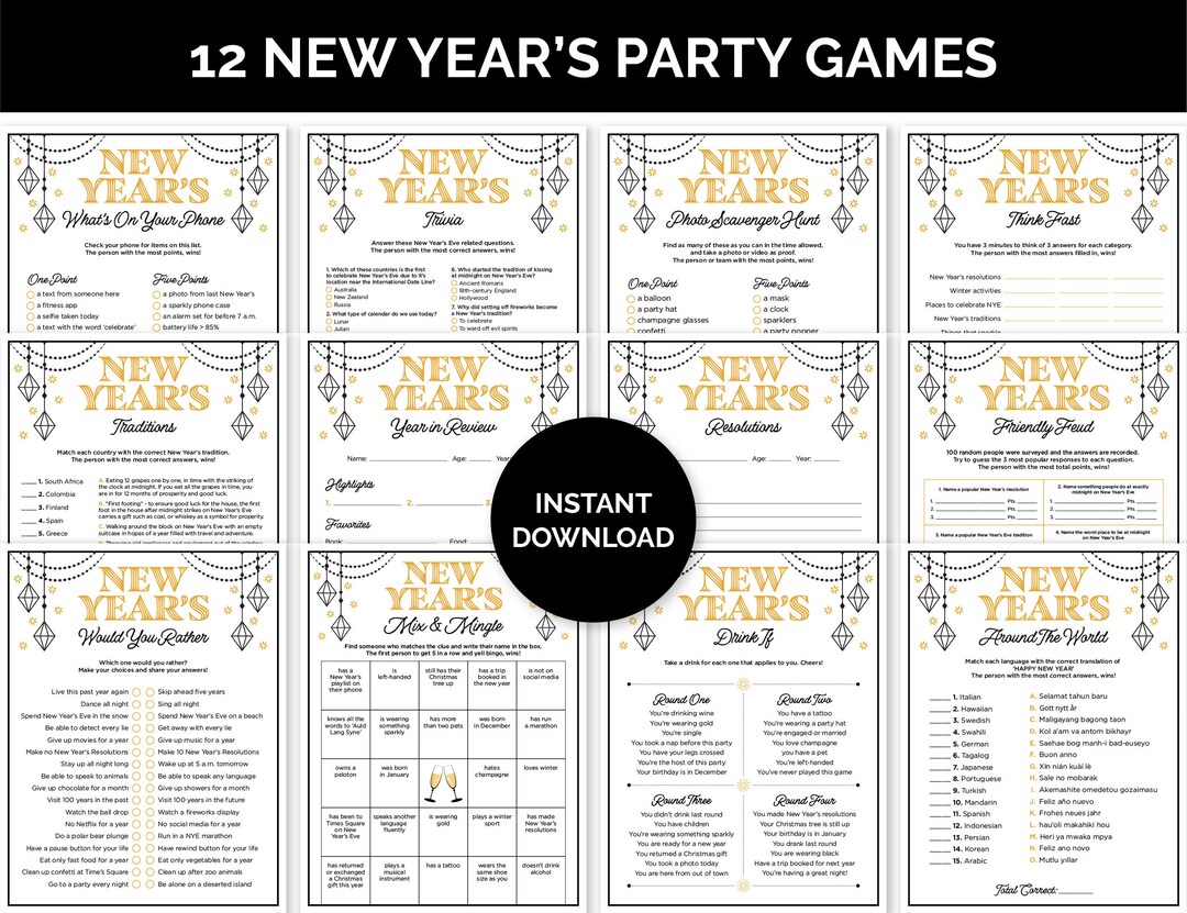 New Year's Games for Adults and Kids, Printable New Year's Eve Party ...