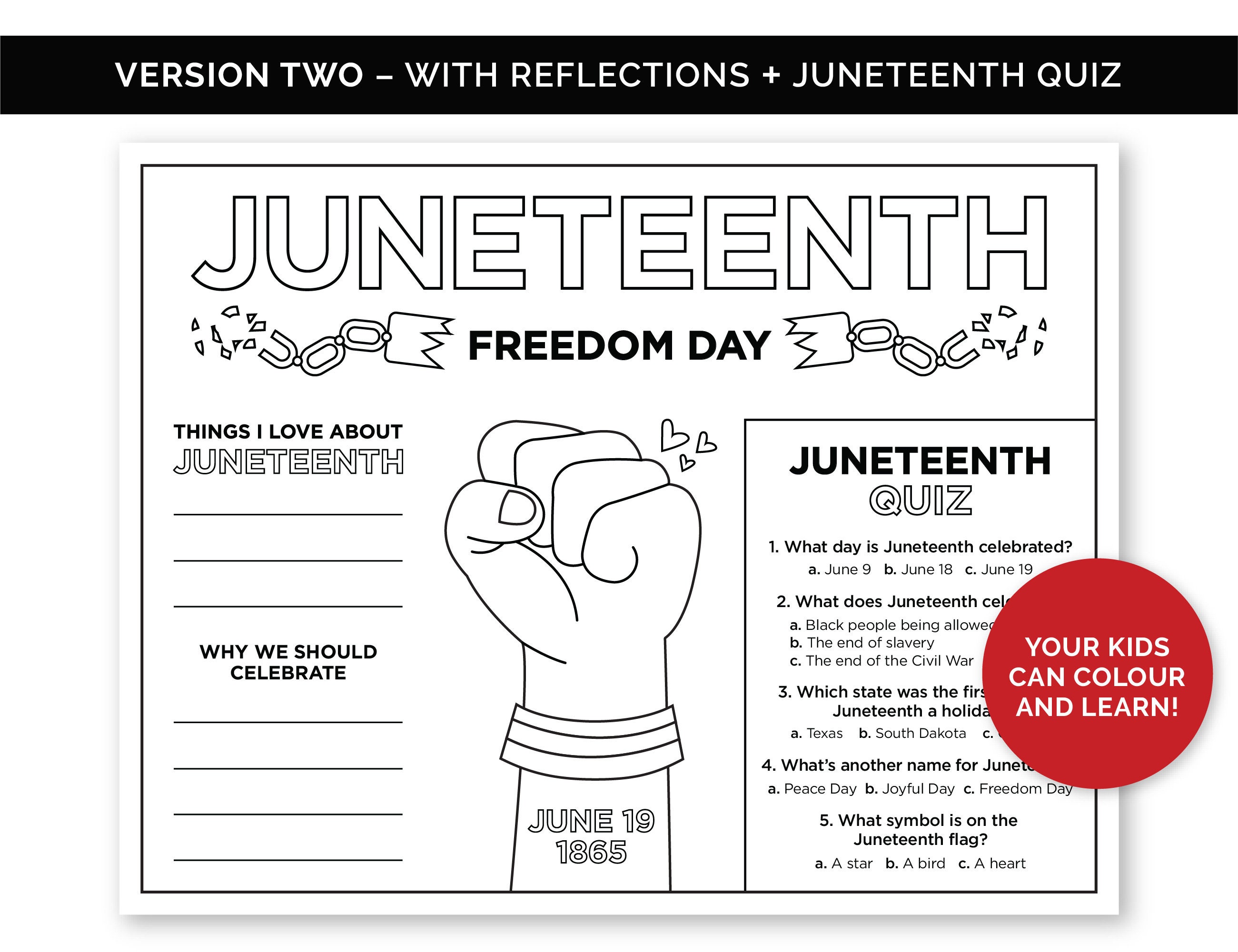 Juneteenth Kids Coloring and Activities Page Printable Kids - Etsy
