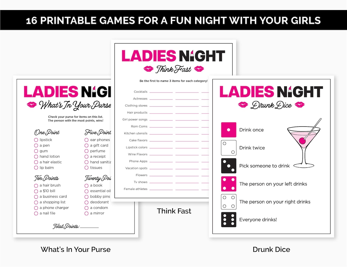 Ladies Night Games, Printable Game Bundle for a Girls' Night, Girls ...