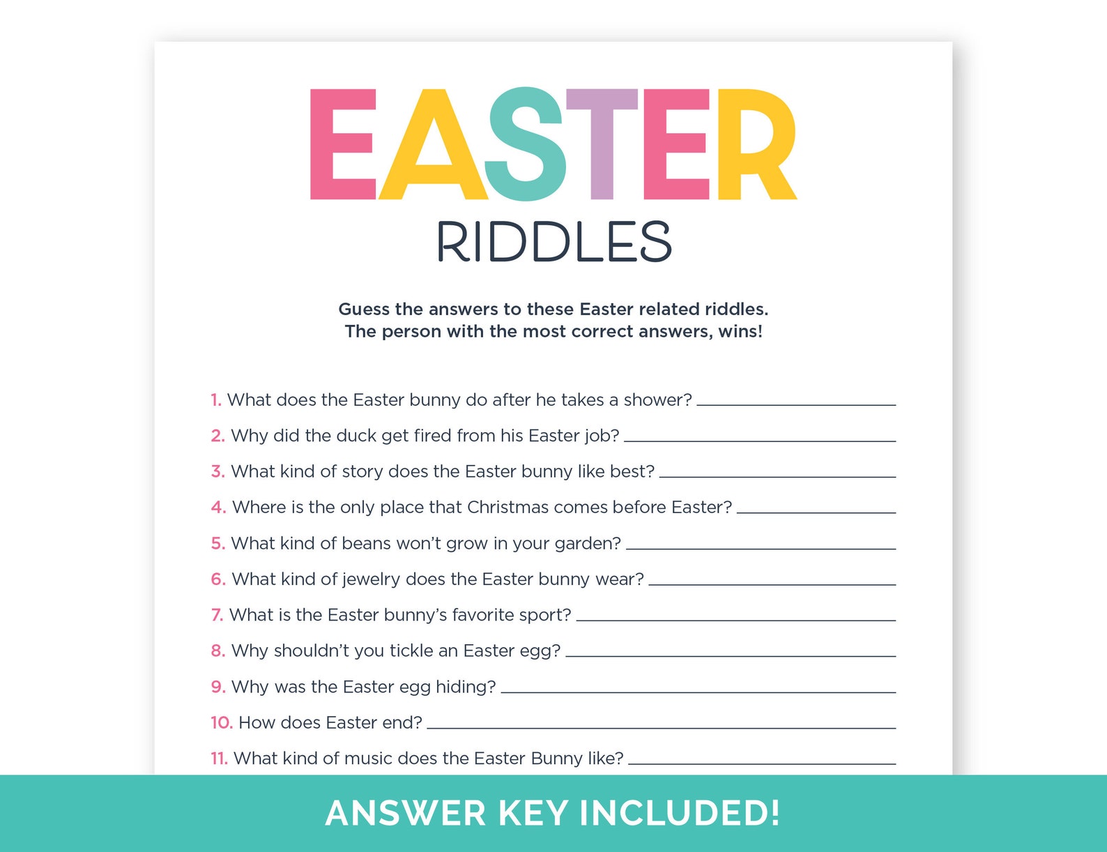 Easter Riddles, Printable Riddle Me This Game for a Family Easter Party ...