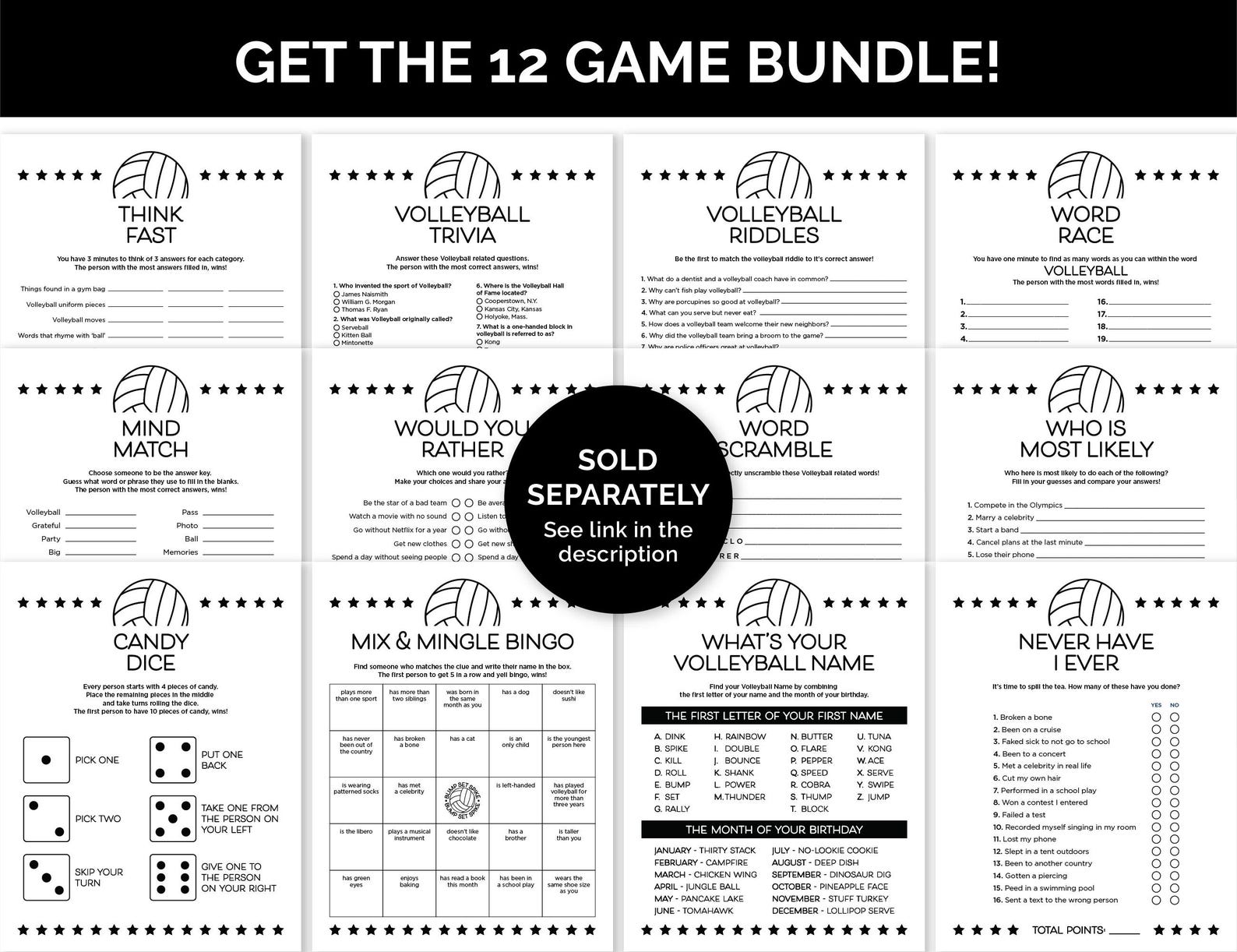 Volleyball Riddles, Printable Riddle Me This Game for a Volleyball Team ...