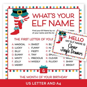 What's Your Elf Name Game, Printable Holiday Party Game for Kids and ...