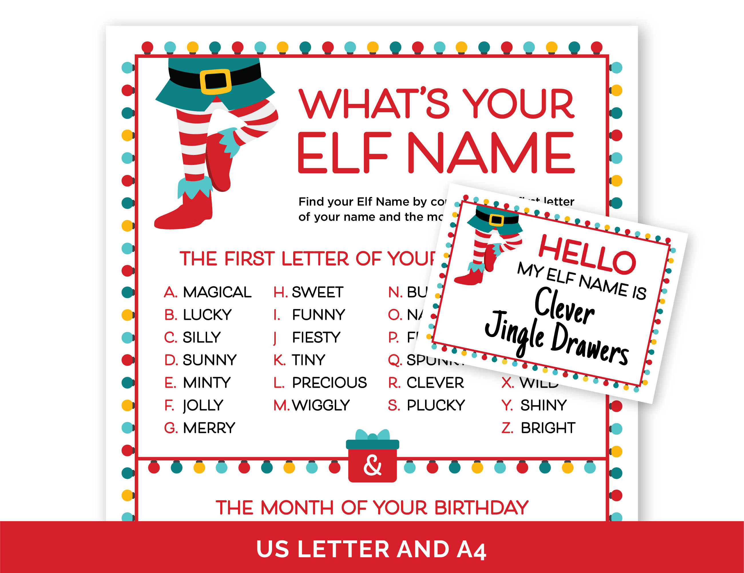 What's Your Elf Name Game, Printable Holiday Party Game for Kids and ...