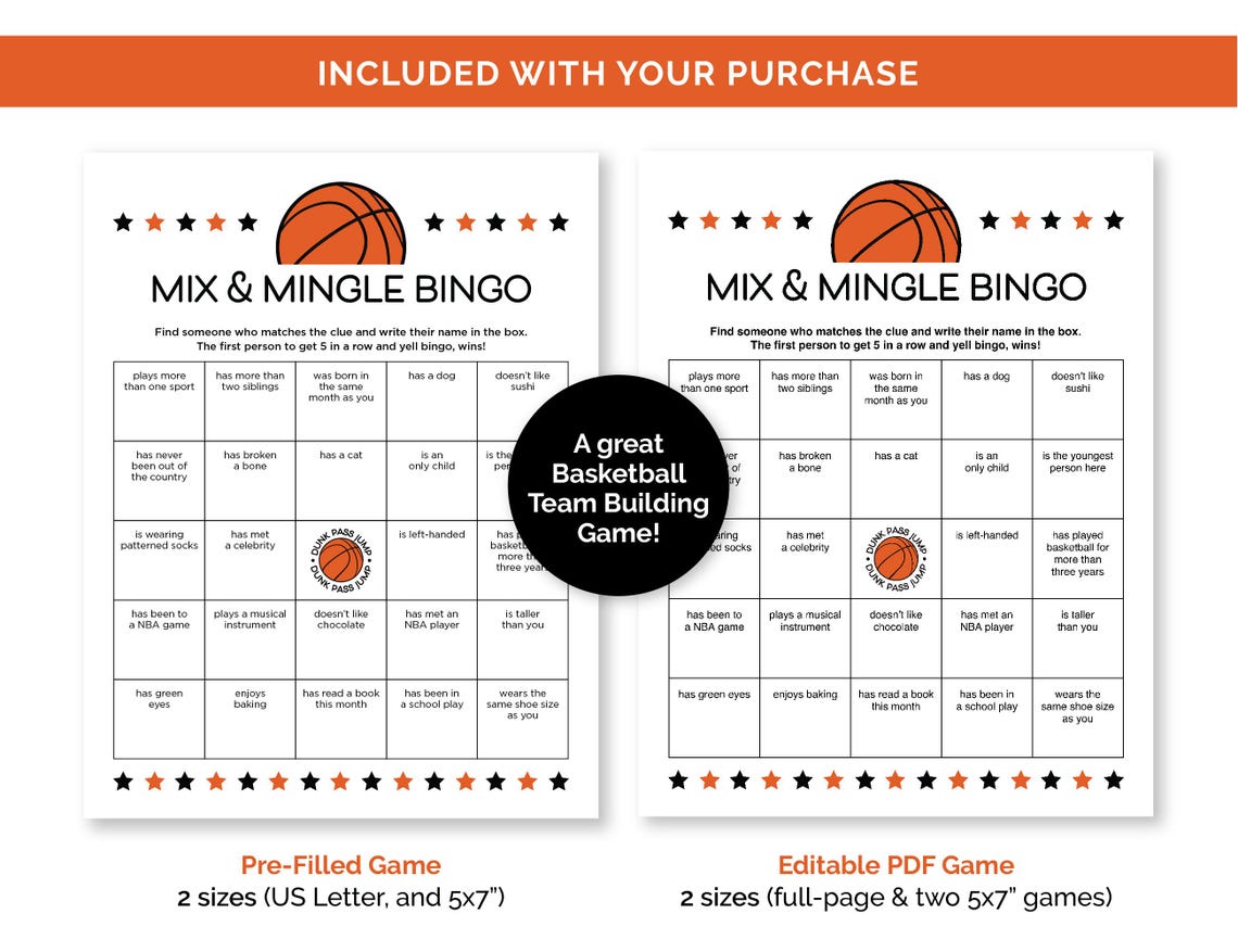 Editable Basketball Mix & Mingle Bingo, Basketball Team Building Game ...