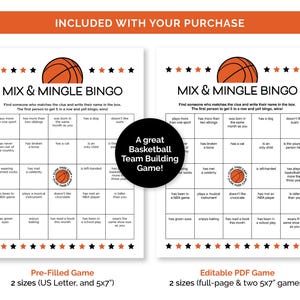 Editable Basketball Mix & Mingle Bingo, Basketball Team Building Game ...