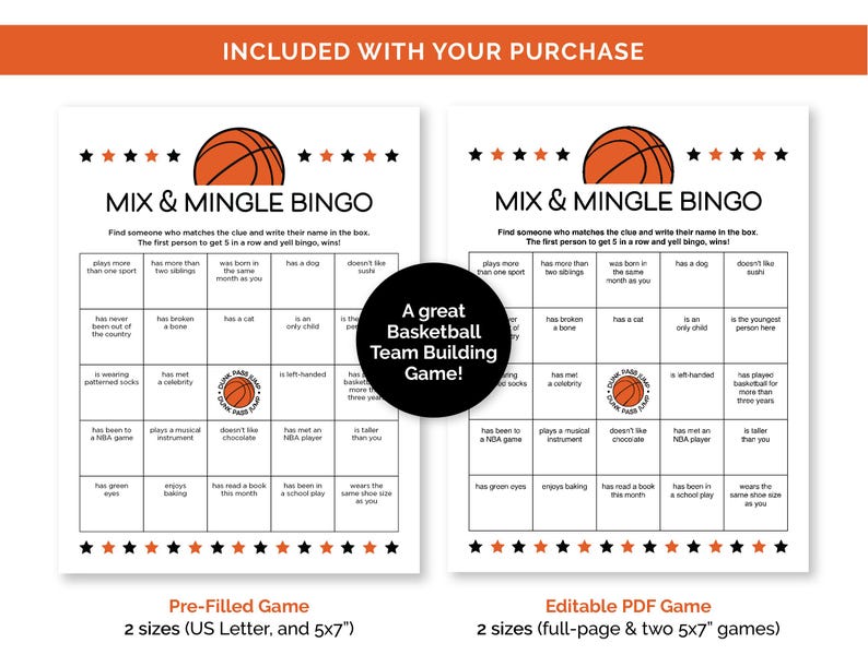 Editable Basketball Mix & Mingle Bingo, Basketball Team Building Game ...