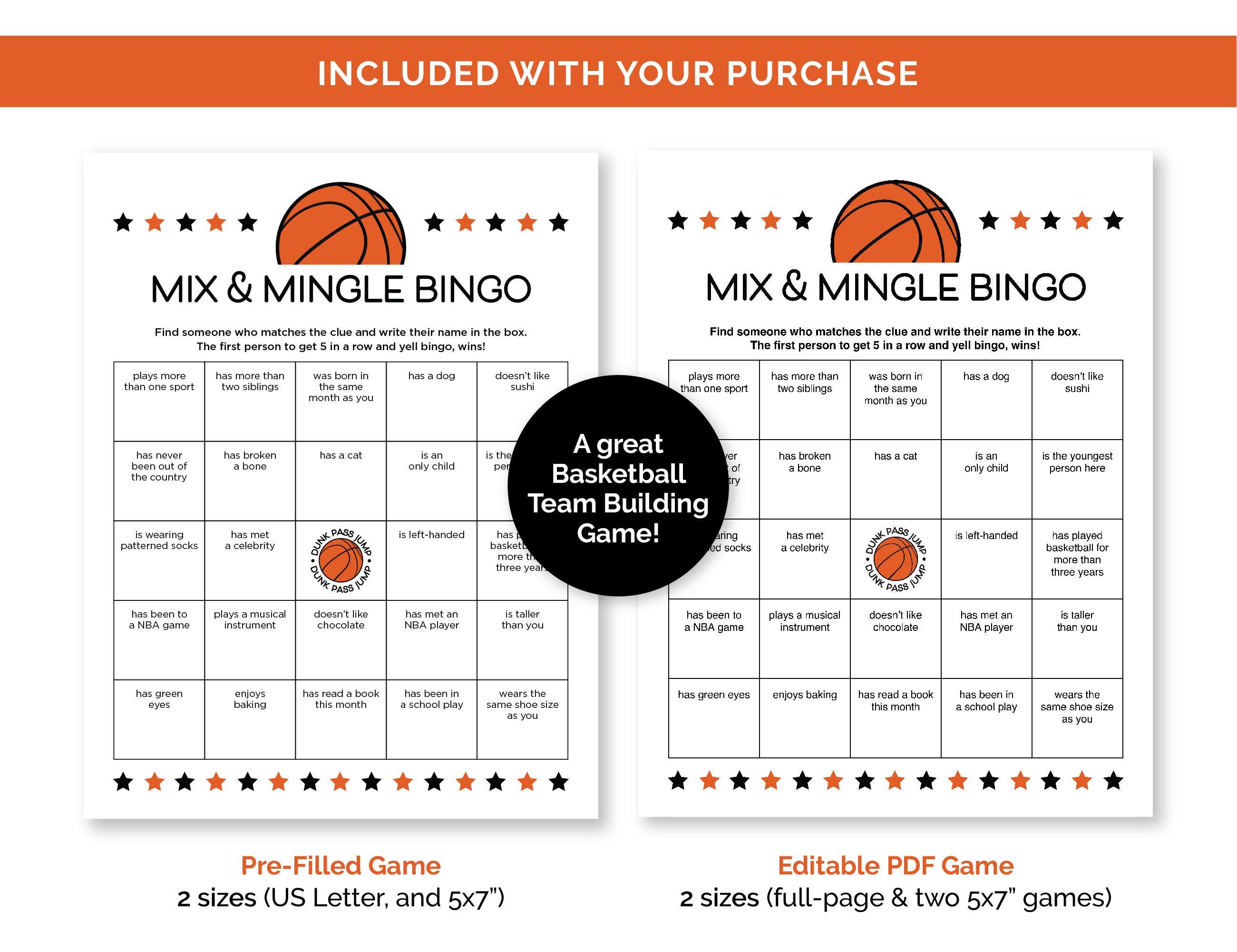 Editable Basketball Mix & Mingle Bingo, Basketball Team Building Game ...