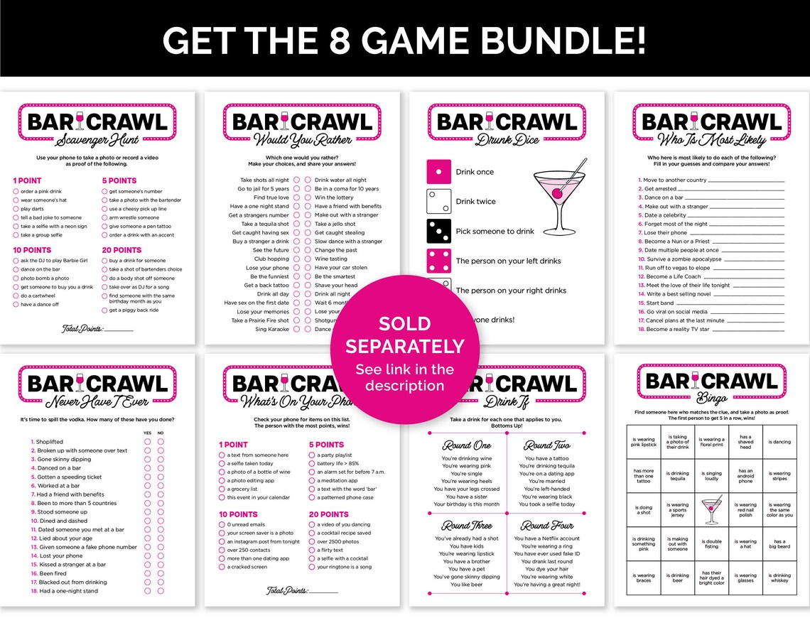 Bar Crawl Drink If Game, Printable Drinking Game for a Birthday Bar ...