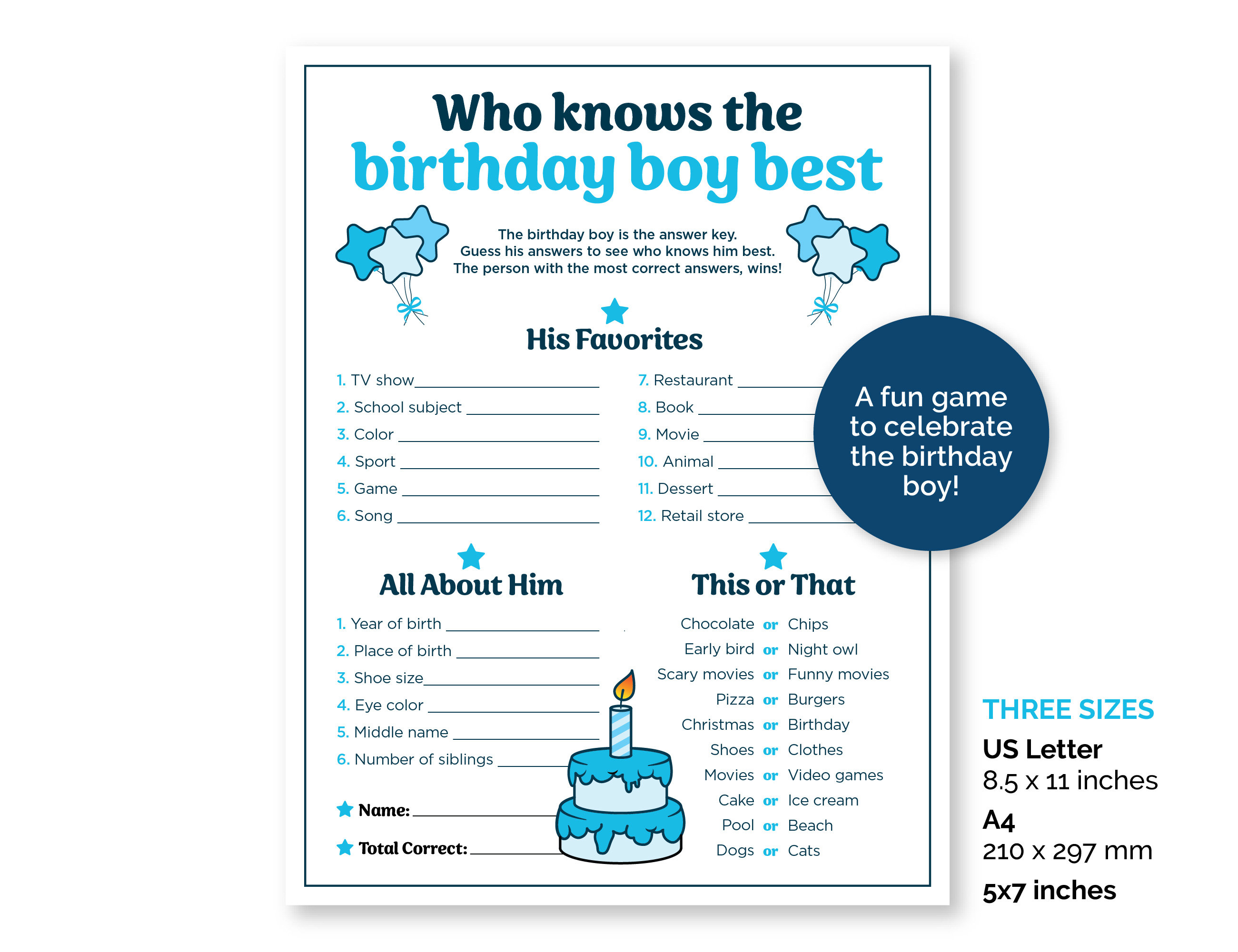 Who Knows the Birthday Boy Best, Printable Birthday Boy Trivia Game ...