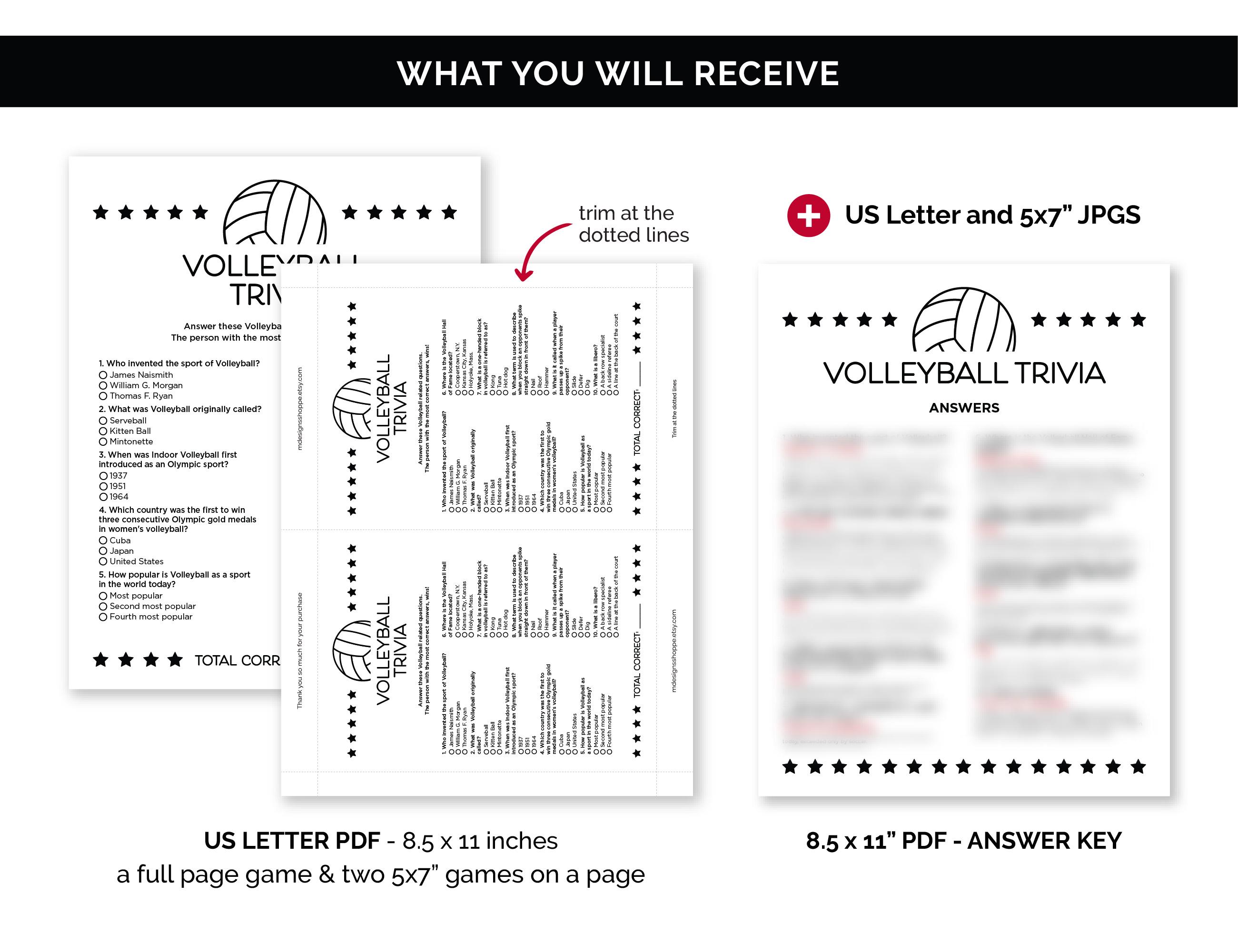 Volleyball Trivia Game, Printable Quiz With Answers for a Volleyball ...